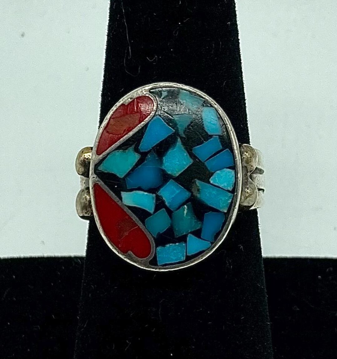 Native American Handmade Sterling Silver Ring With Red Coral and ...