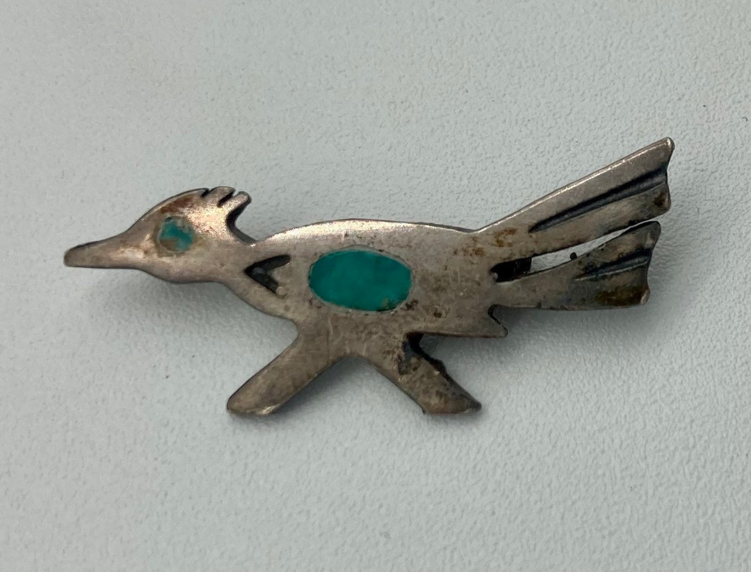 Small Native American Handmade Sterling Silver Roadrunner Pin With ...