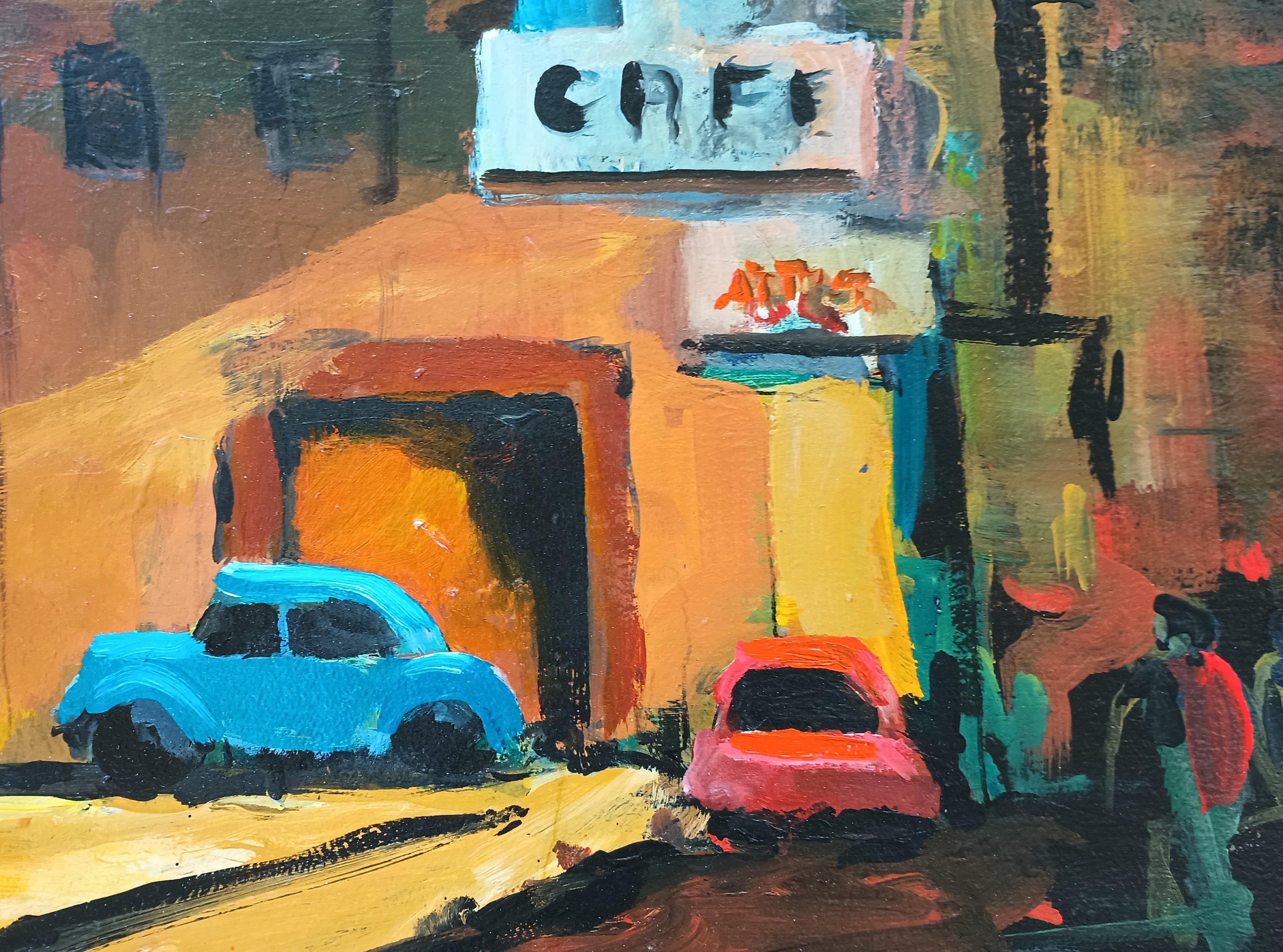 Film Noir / Pulp Fiction Style Night Street Scene Acrylic on Paper - Etsy