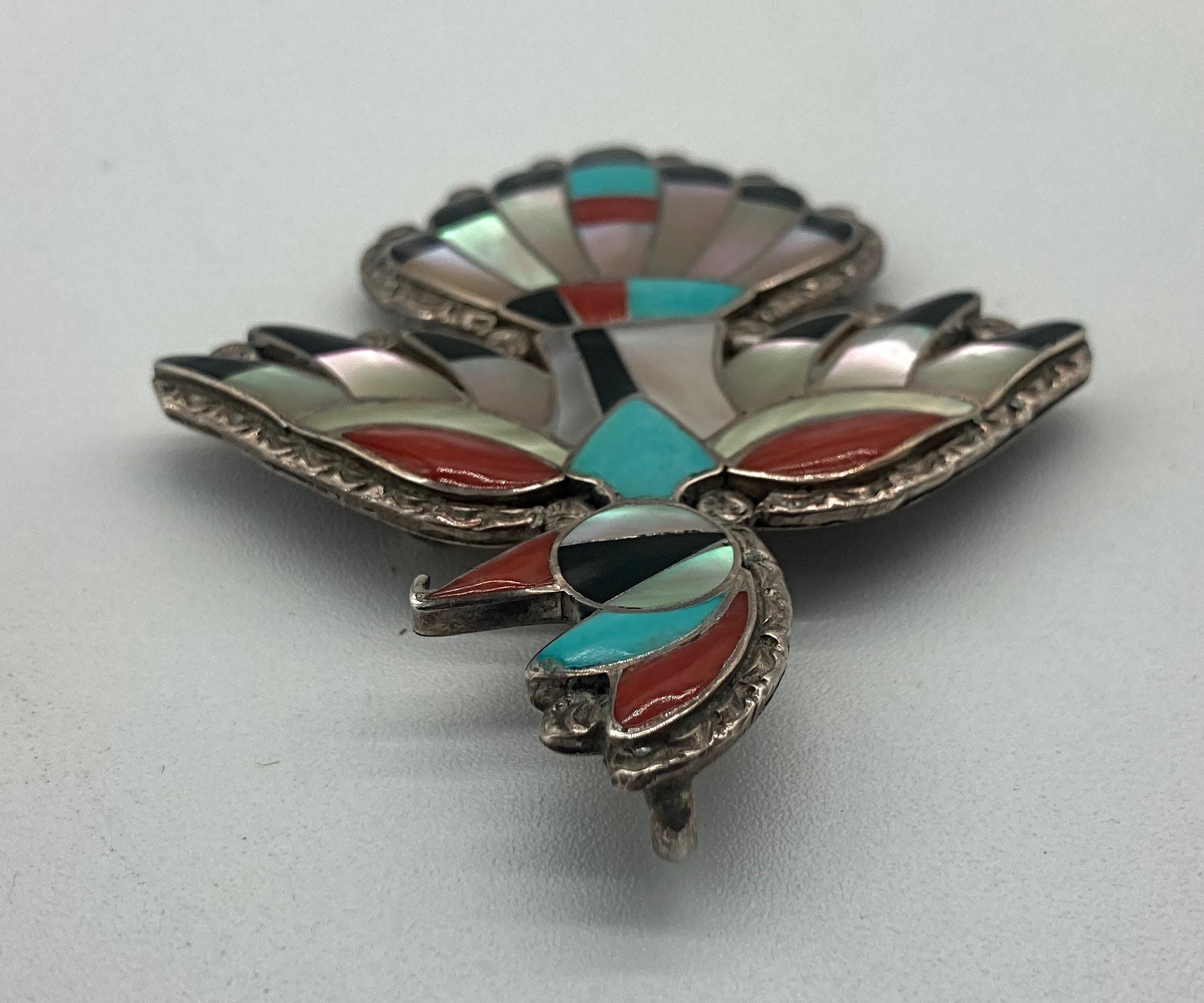 Artist Signed Zuni Handmade Sterling Silver Peyote Bird Pin / Pendant ...