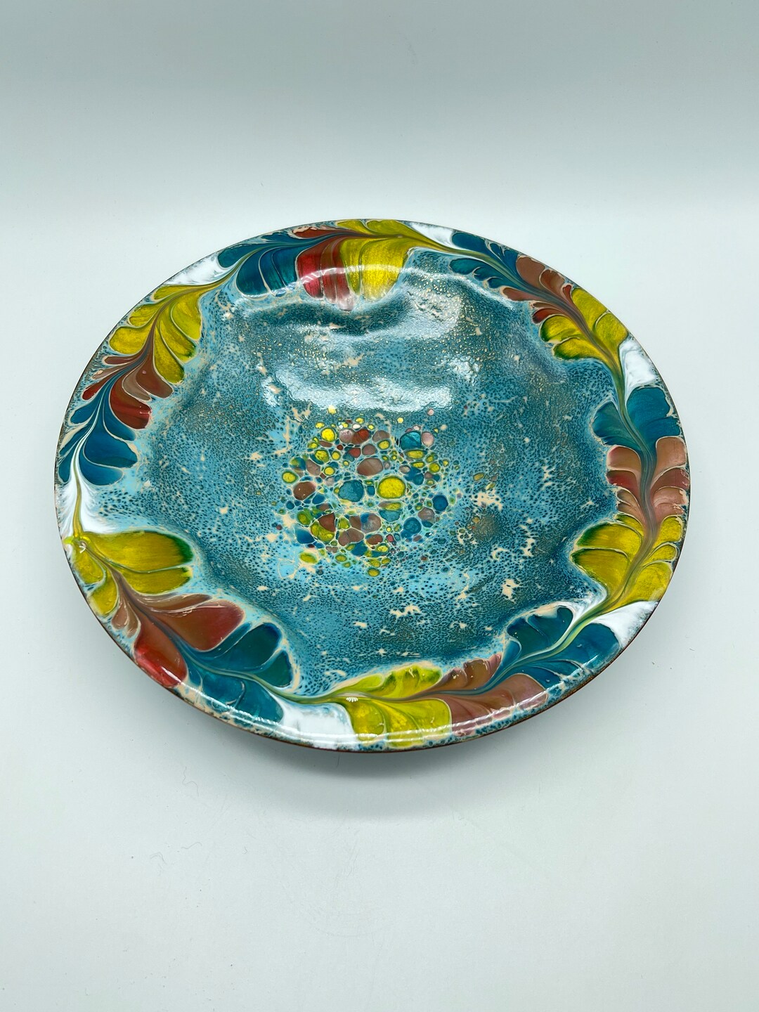 Signed Copper Enamel Art Bowl / Handmade Enamel Pour Art Bowl / Signed ...