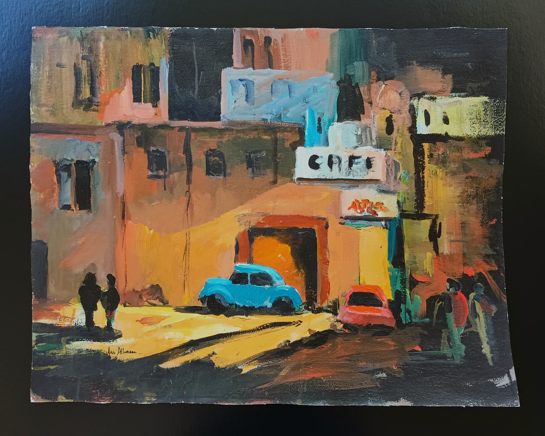 Film Noir / Pulp Fiction Style Night Street Scene Acrylic on Paper - Etsy