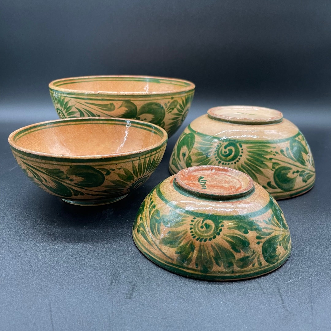 Antique Mexican Ceramic Nesting Bowls / Set of 4 Handmade Nesting Bowls ...