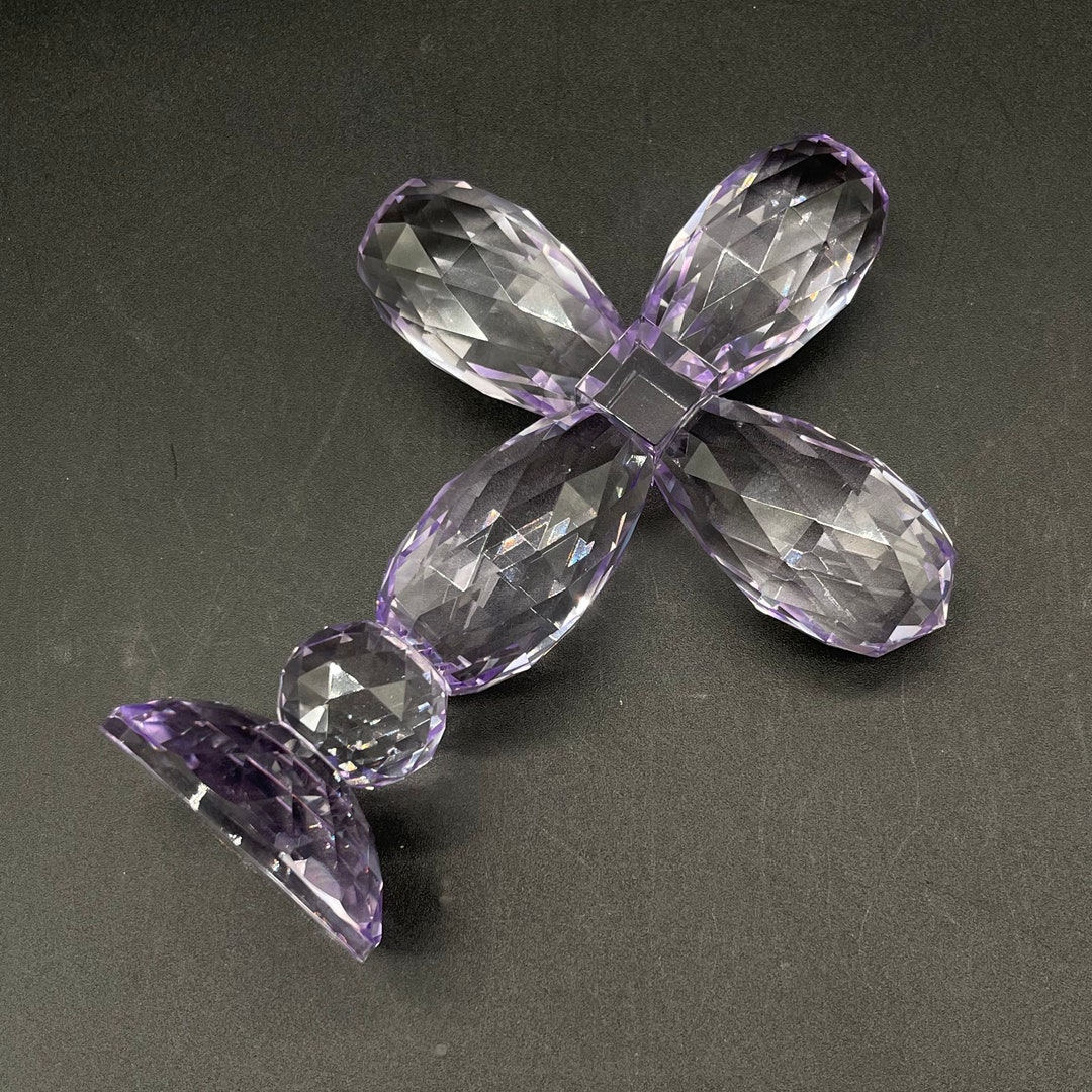 Signed Oleg Cassini Crystal Cross Paperweight / Purple Cut Crystal ...