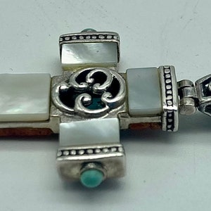 Sterling Silver Double Sided Cross Pendant With Coral, Turquoise and ...
