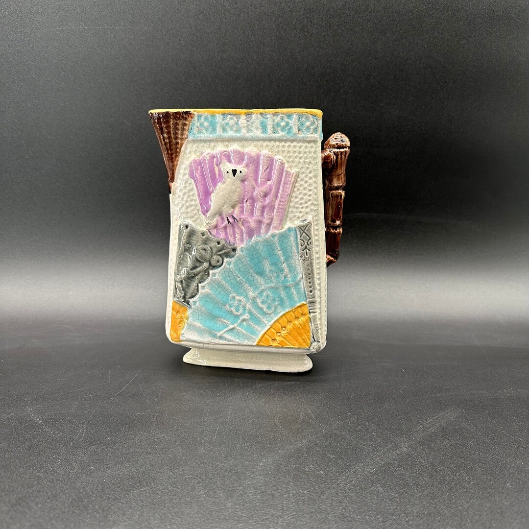 Eureka Pottery Majolica Triangular Pitcher With Owls and Fans - Etsy