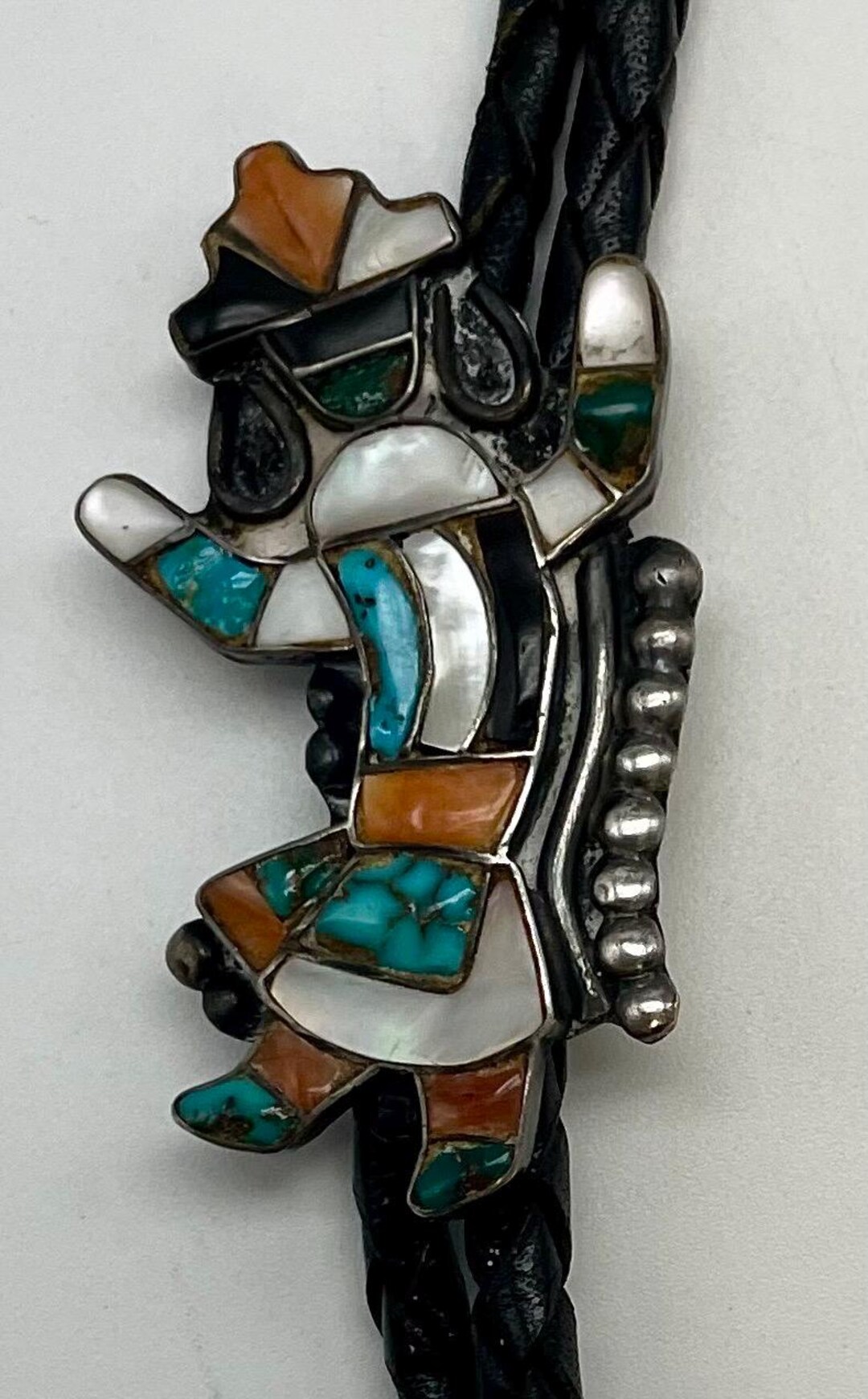 Native American Handmade Black Leather and Sterling Silver Bolo Tie ...