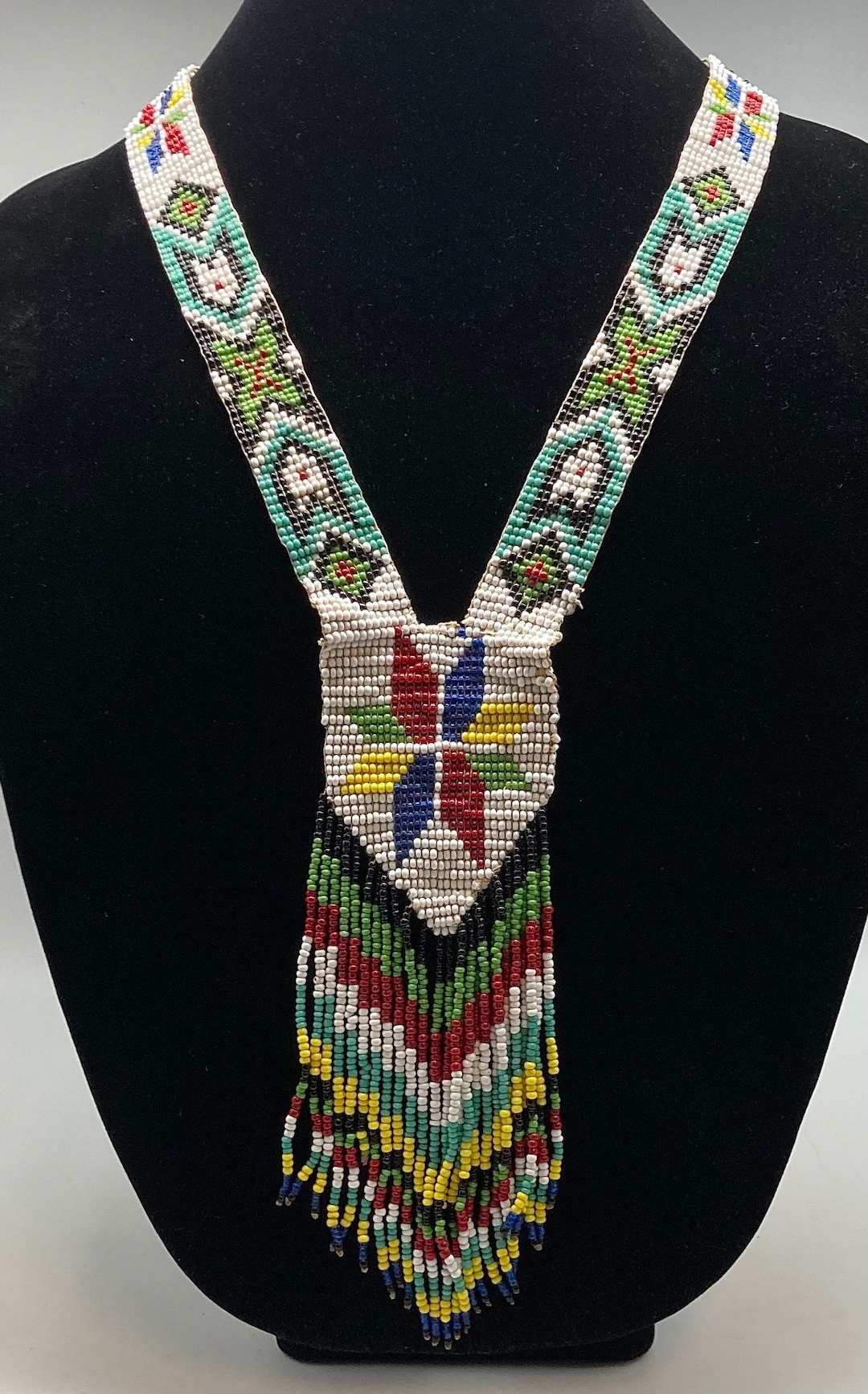 Old Native American Handmade Multi-colored Beaded Necklace With ...