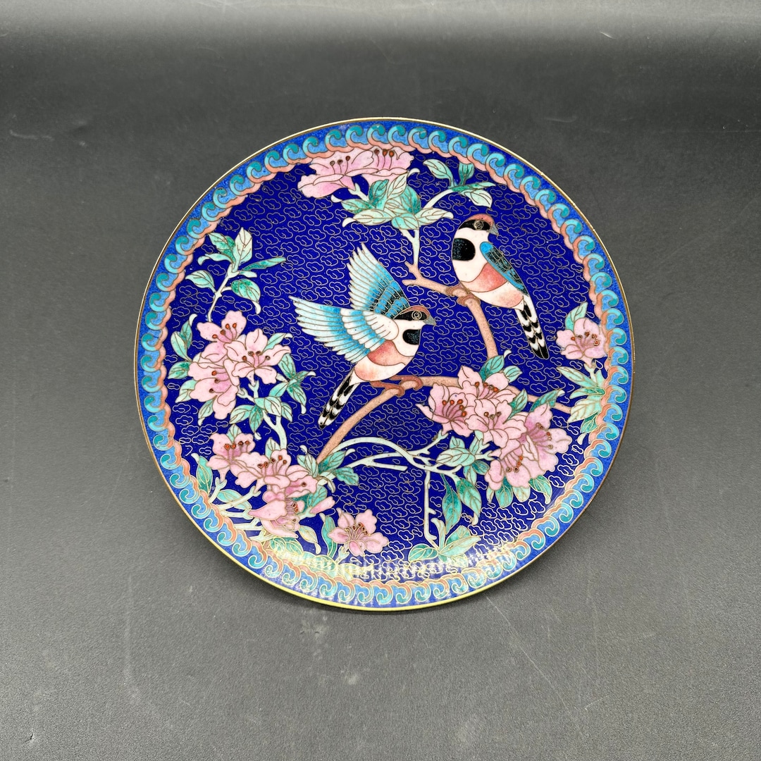 Chinese Royal Blue Cloisonne Birds and Flowers Enamel and Brass ...