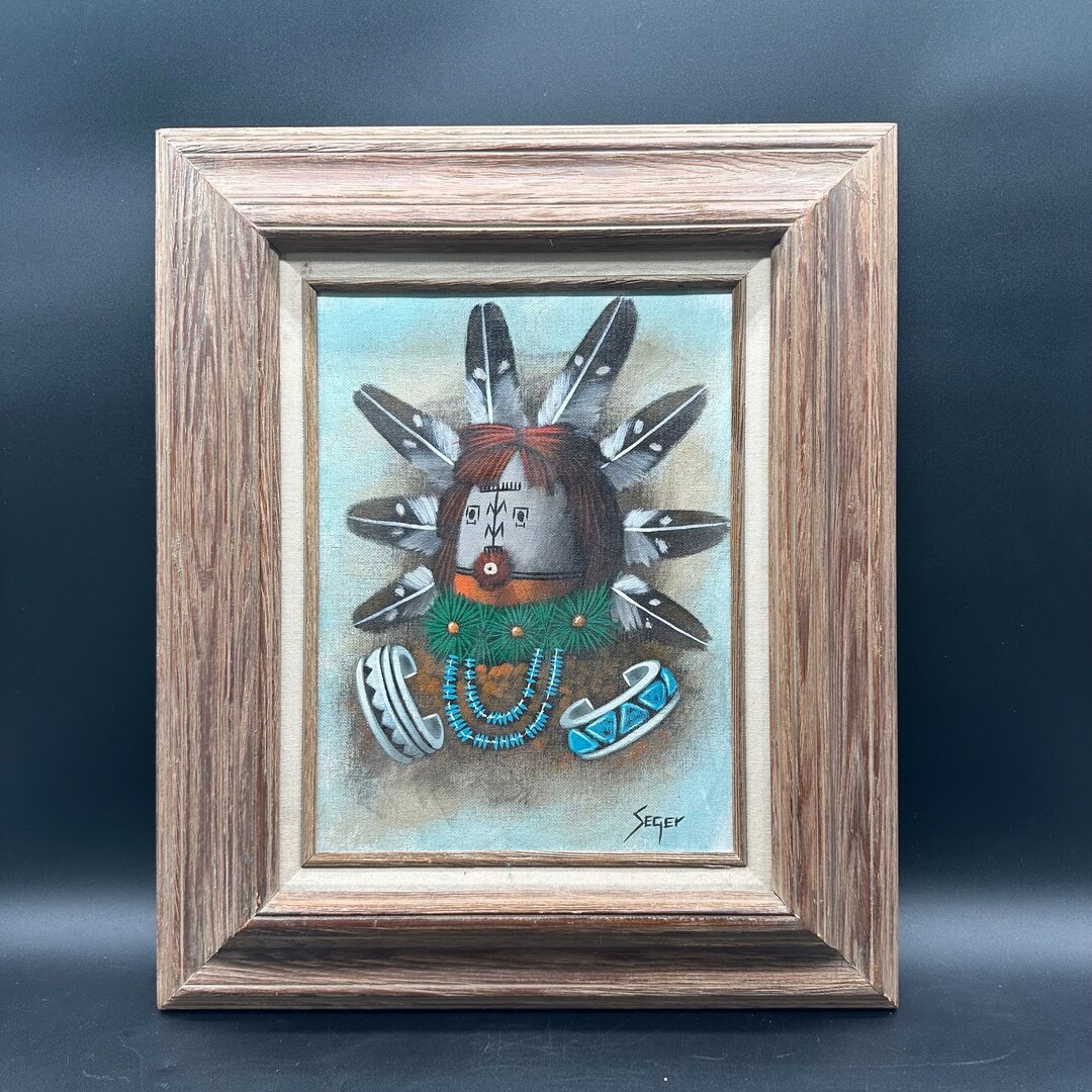Signed David Seger 'hu Mask and Bracelets' Acrylic on Canvas Kachina ...