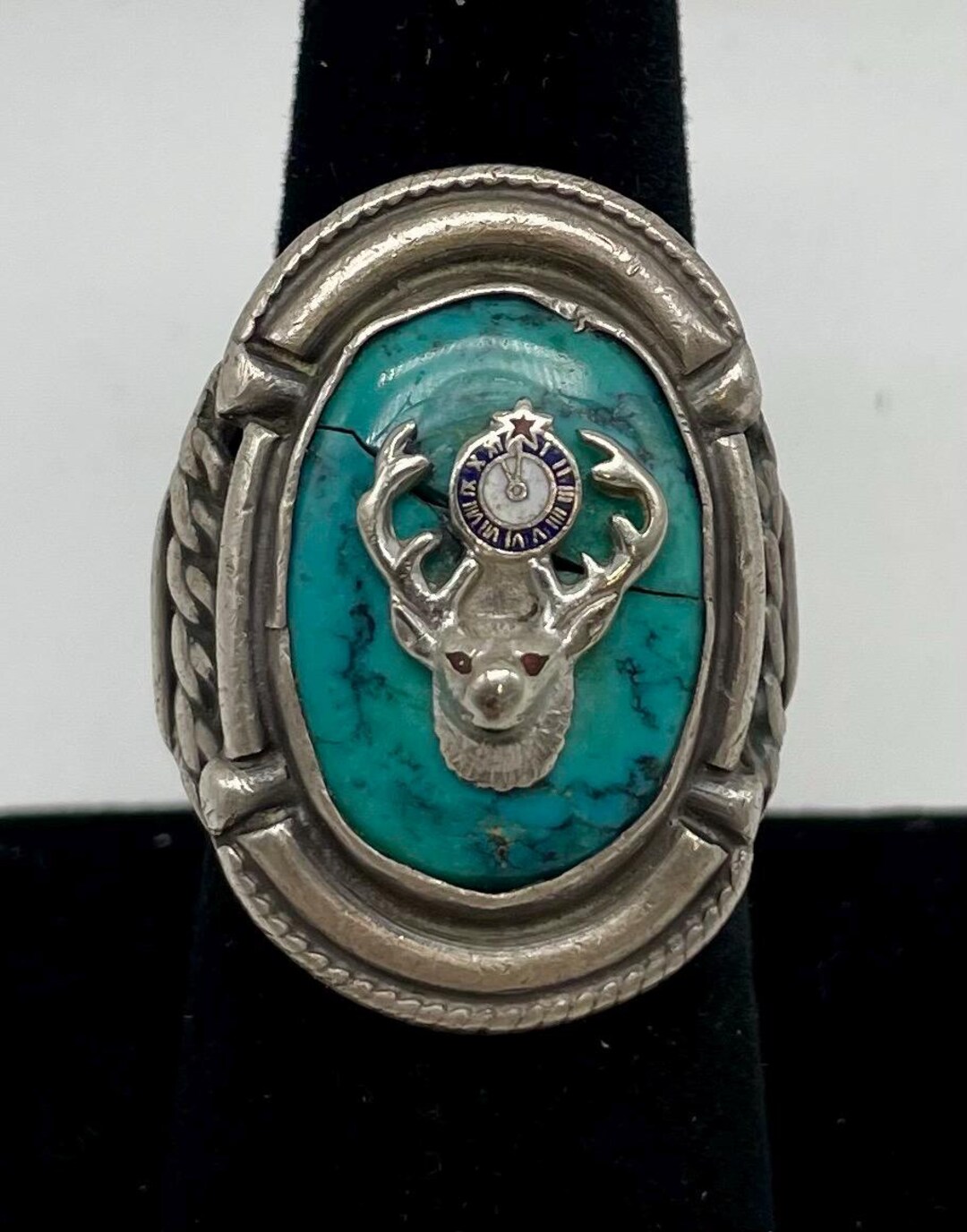 Elks Lodge Ring / Sterling Silver Ring With Large Turquoise Stone and ...