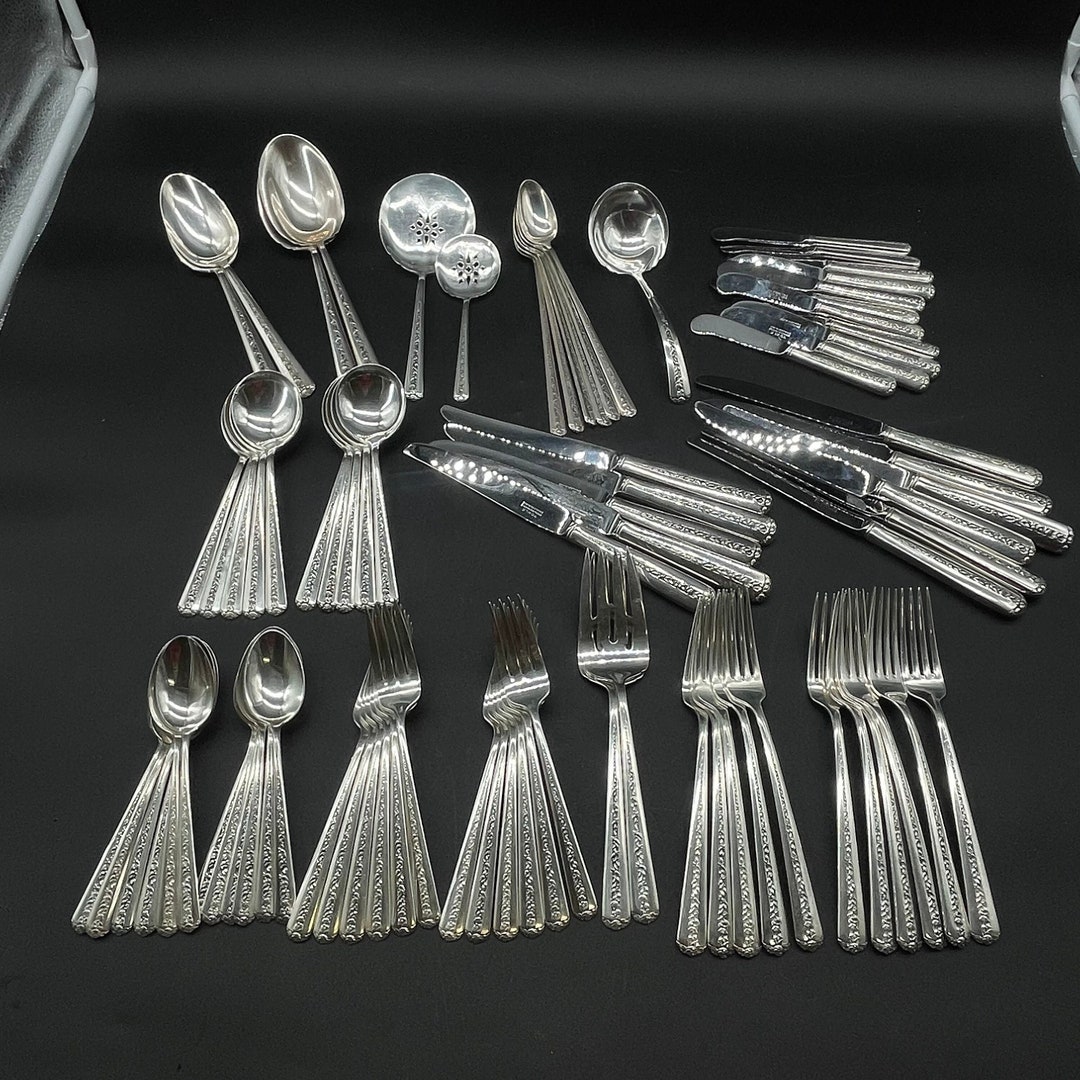 Rambler Rose by Towle Sterling Silverware Set / Vintage Flatware 82 Piece Dinner Set / 1937 Pat ...