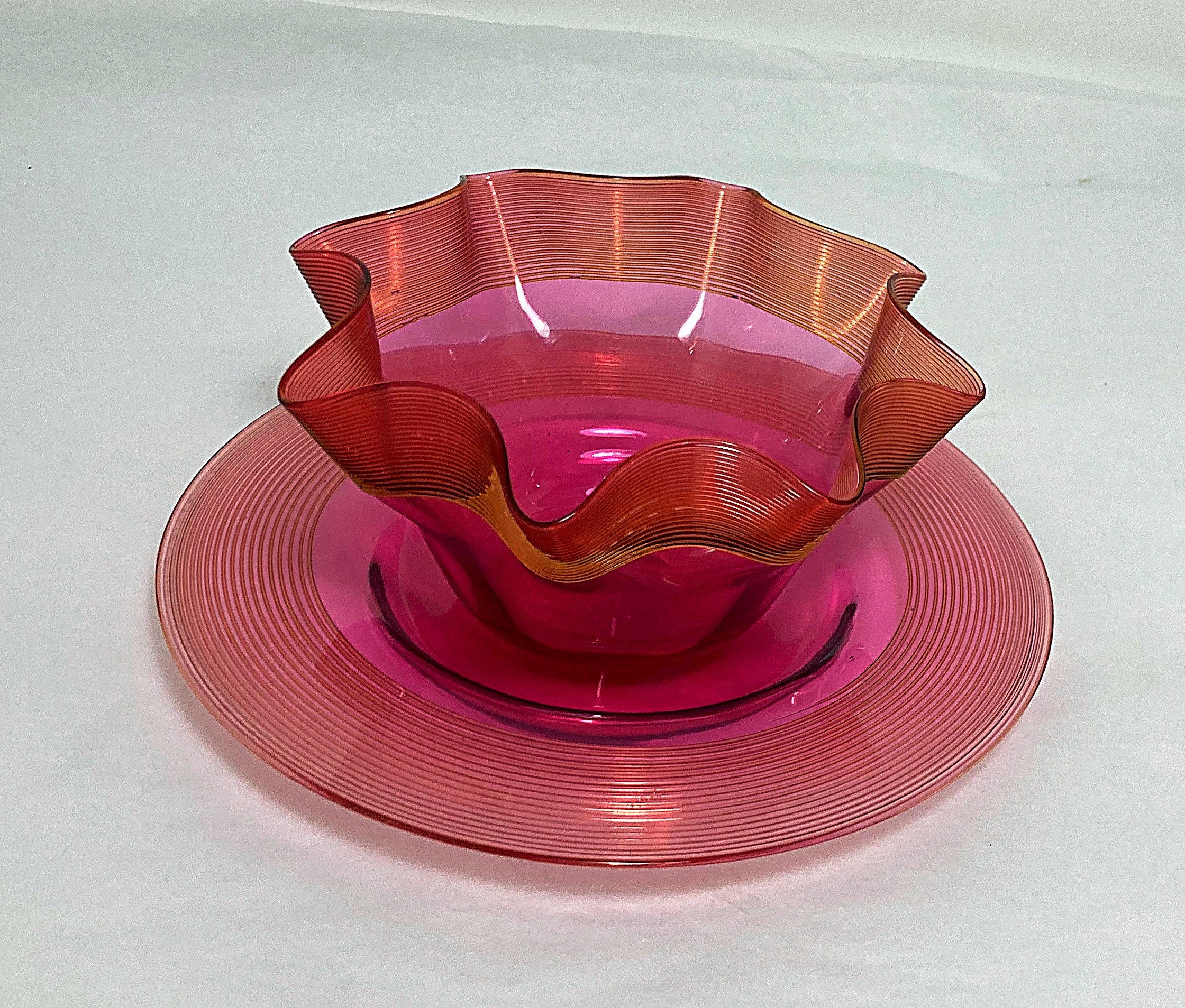 Venetian Threaded Art Glass Bowl and Under-plate / Murano - Etsy
