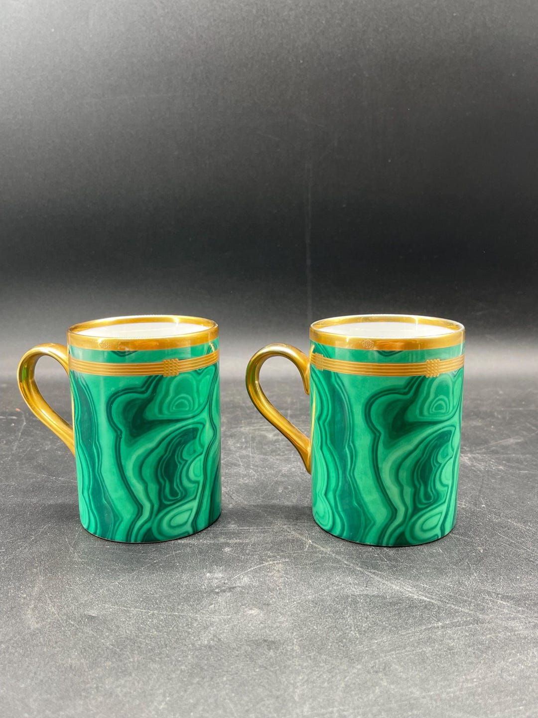 Pair of Gaudron Malachite Christian Dior Vintage Mugs – Green & Gold ...