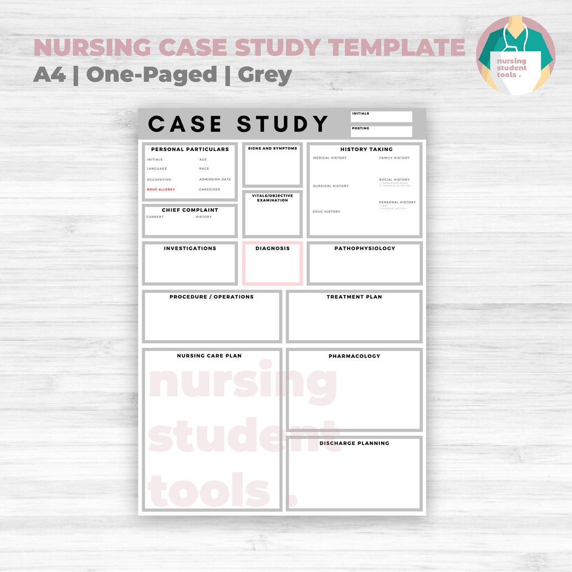 Nursing Case Study Template GREY | A4 | One-paged | Digital | Printable ...