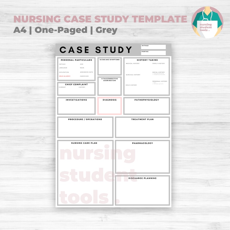 Nursing Case Study Template GREY | A4 | One-paged | Digital | Printable ...