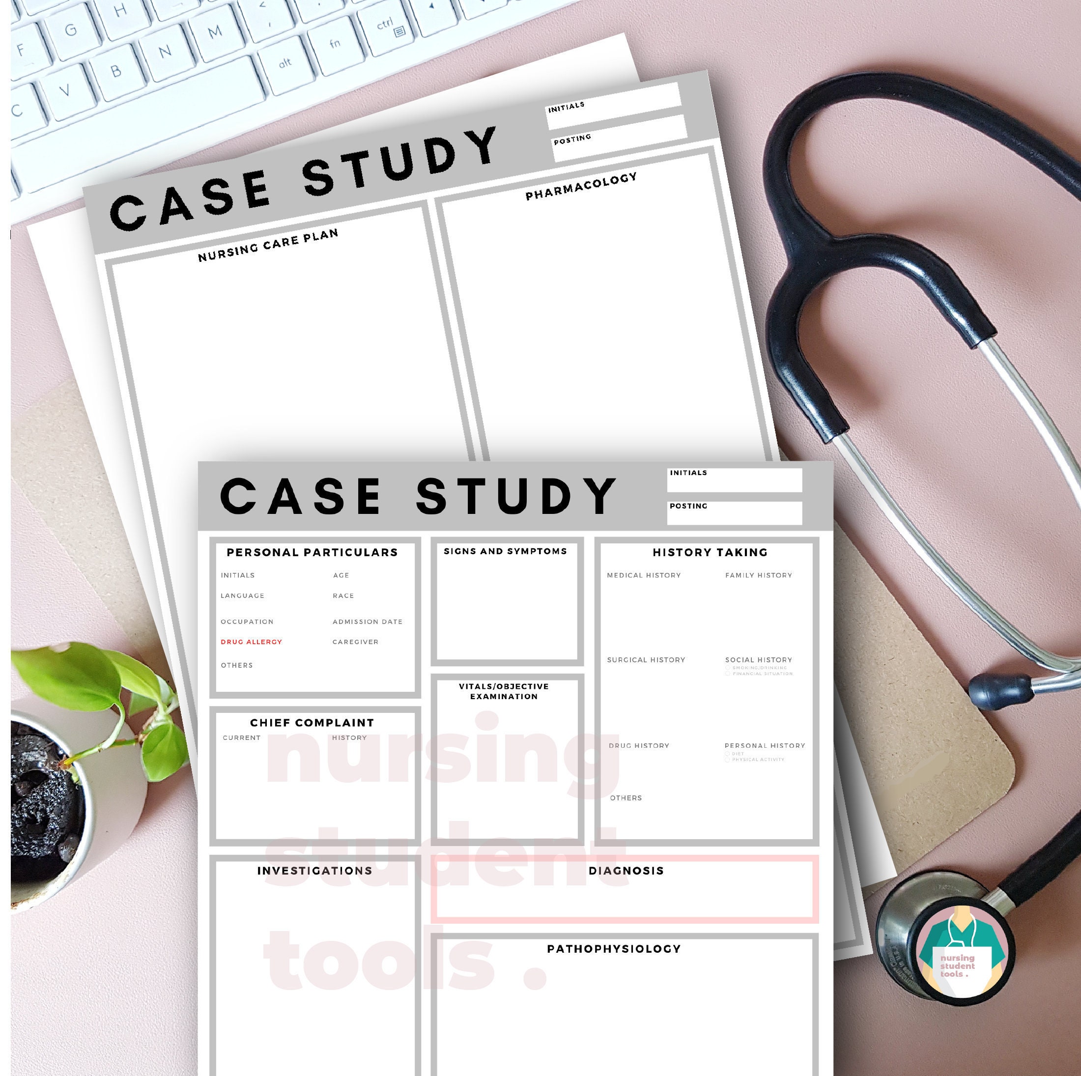 Nursing Case Study Template GREY | A4 | Two-paged | Digital | Printable ...