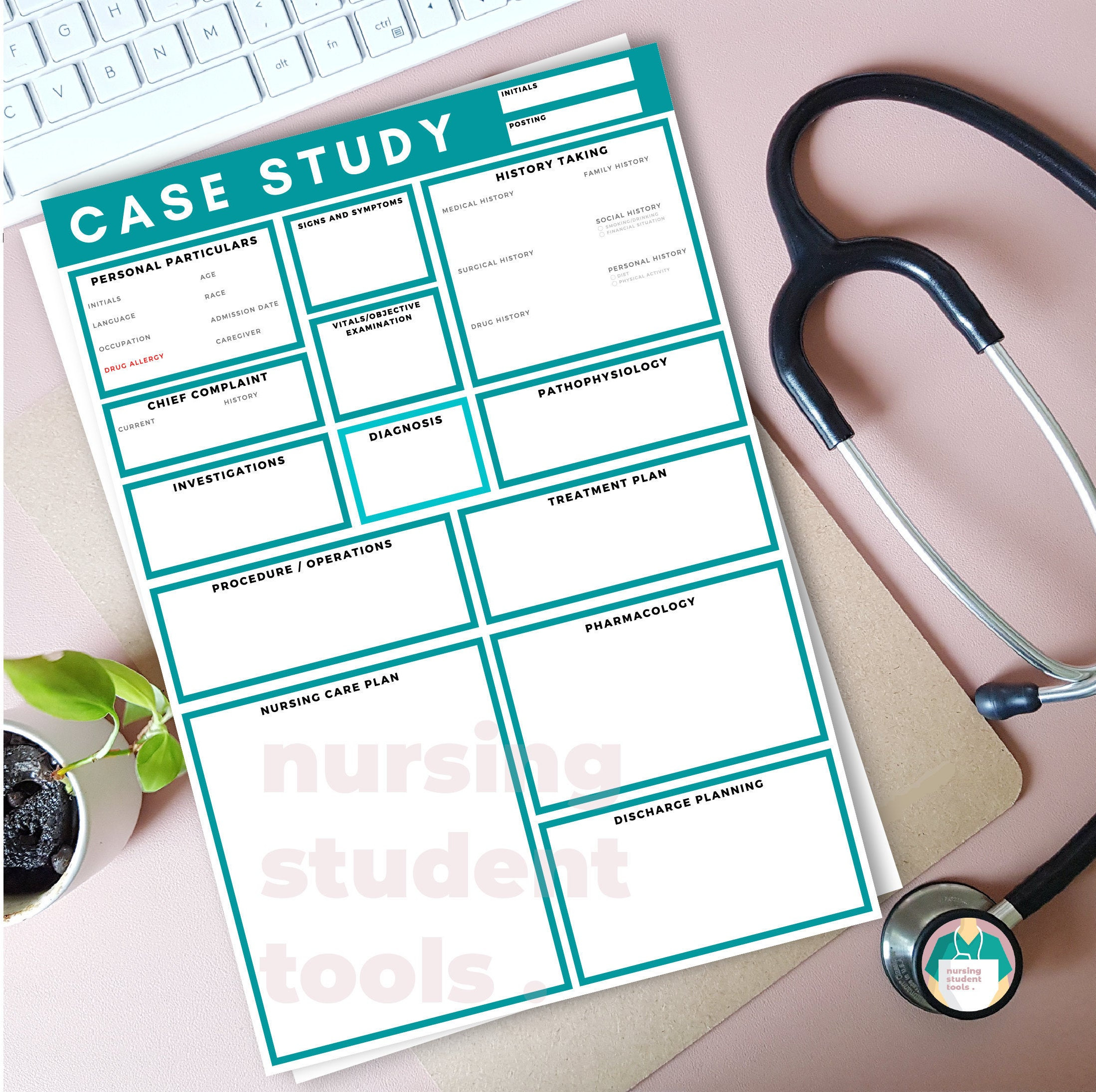 Nursing Case Study Template BLUE | A4 | One-paged | Digital | Printable | Nurses | Nursing ...