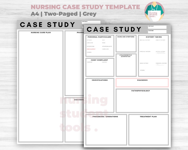 Nursing Case Study Template GREY | A4 | Two-paged | Digital | Printable ...