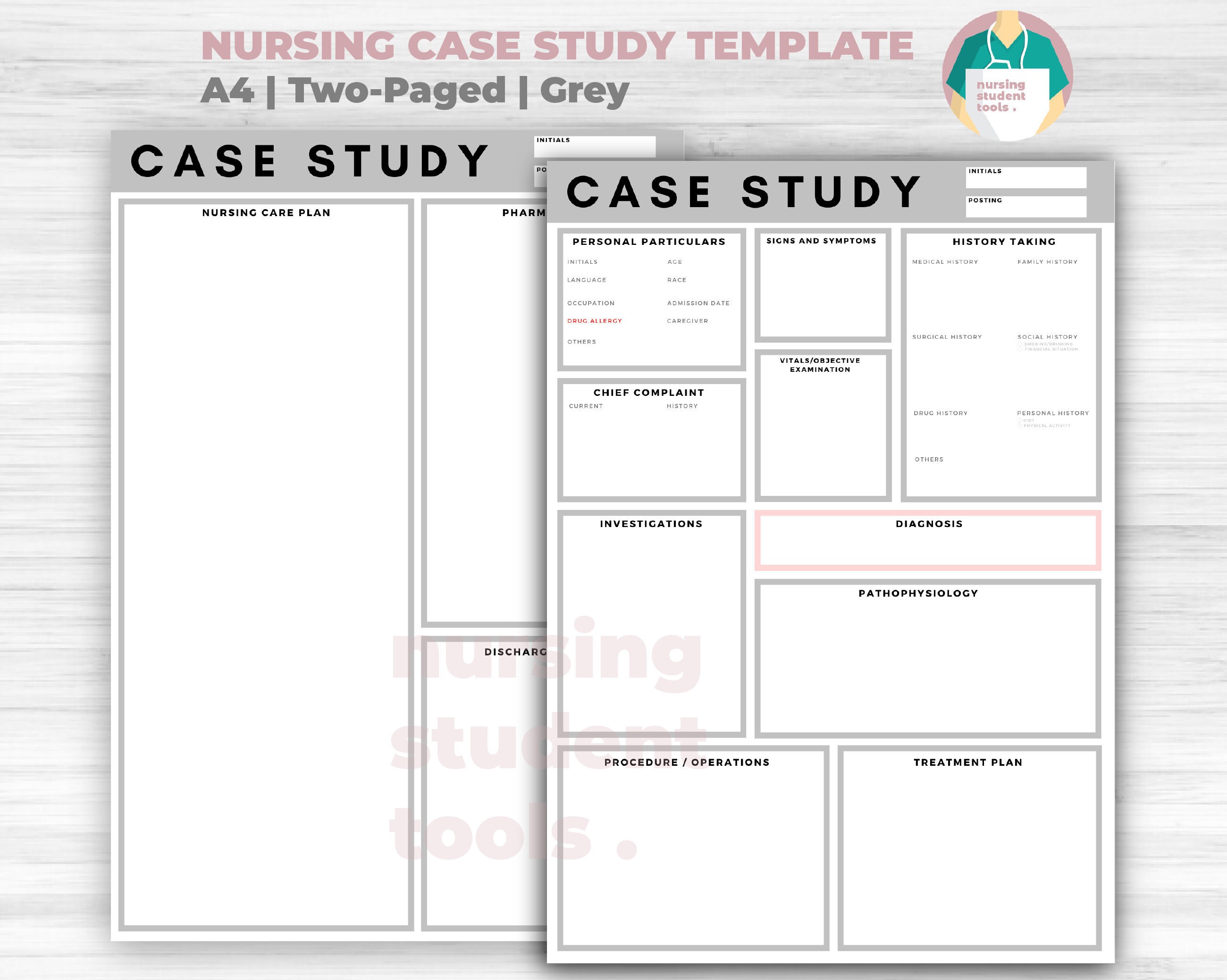 Nursing Case Study Template GREY | A4 | Two-paged | Digital | Printable ...