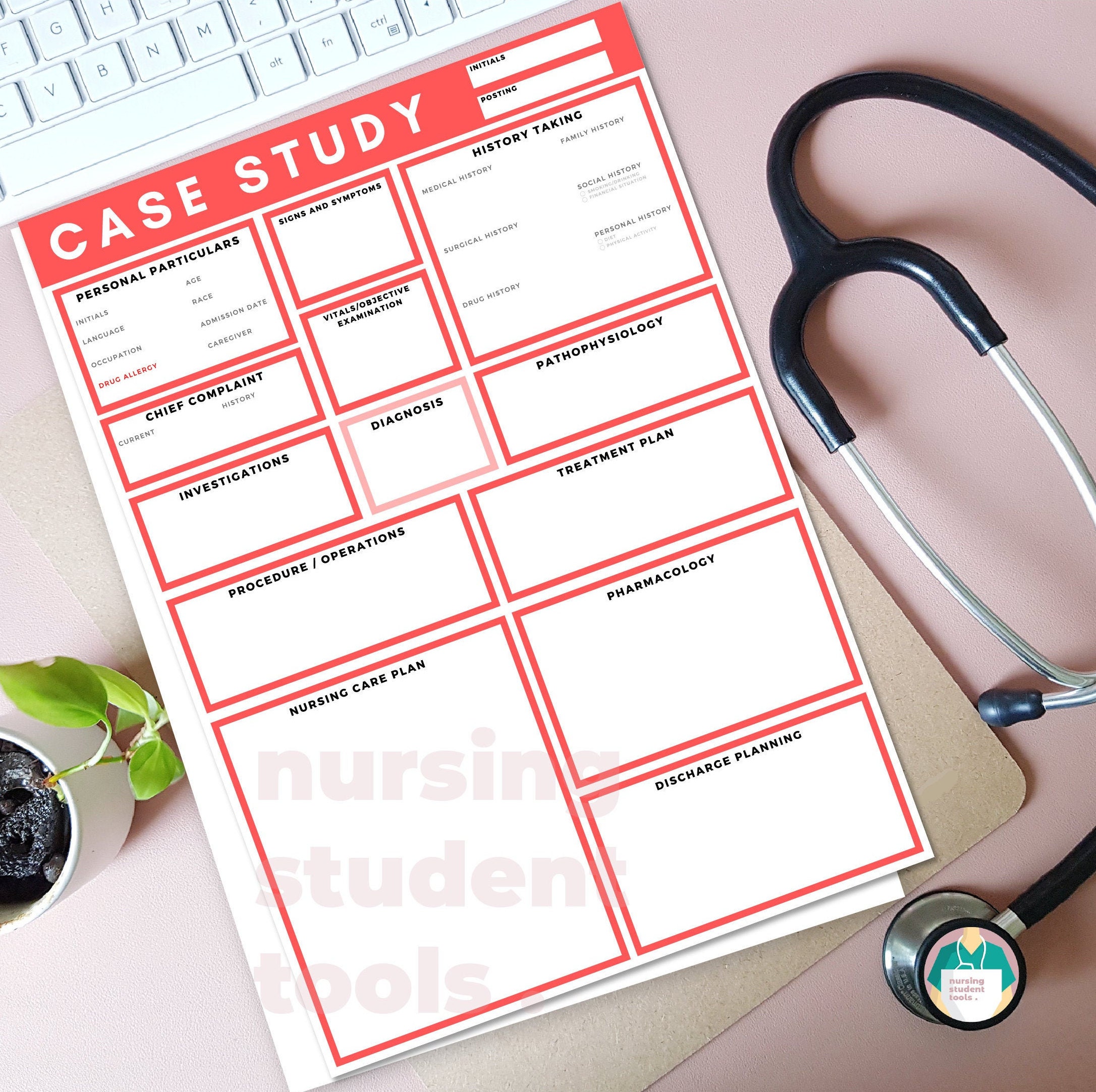 Nursing Case Study Template RED | A4 | One-paged | Digital | Printable ...