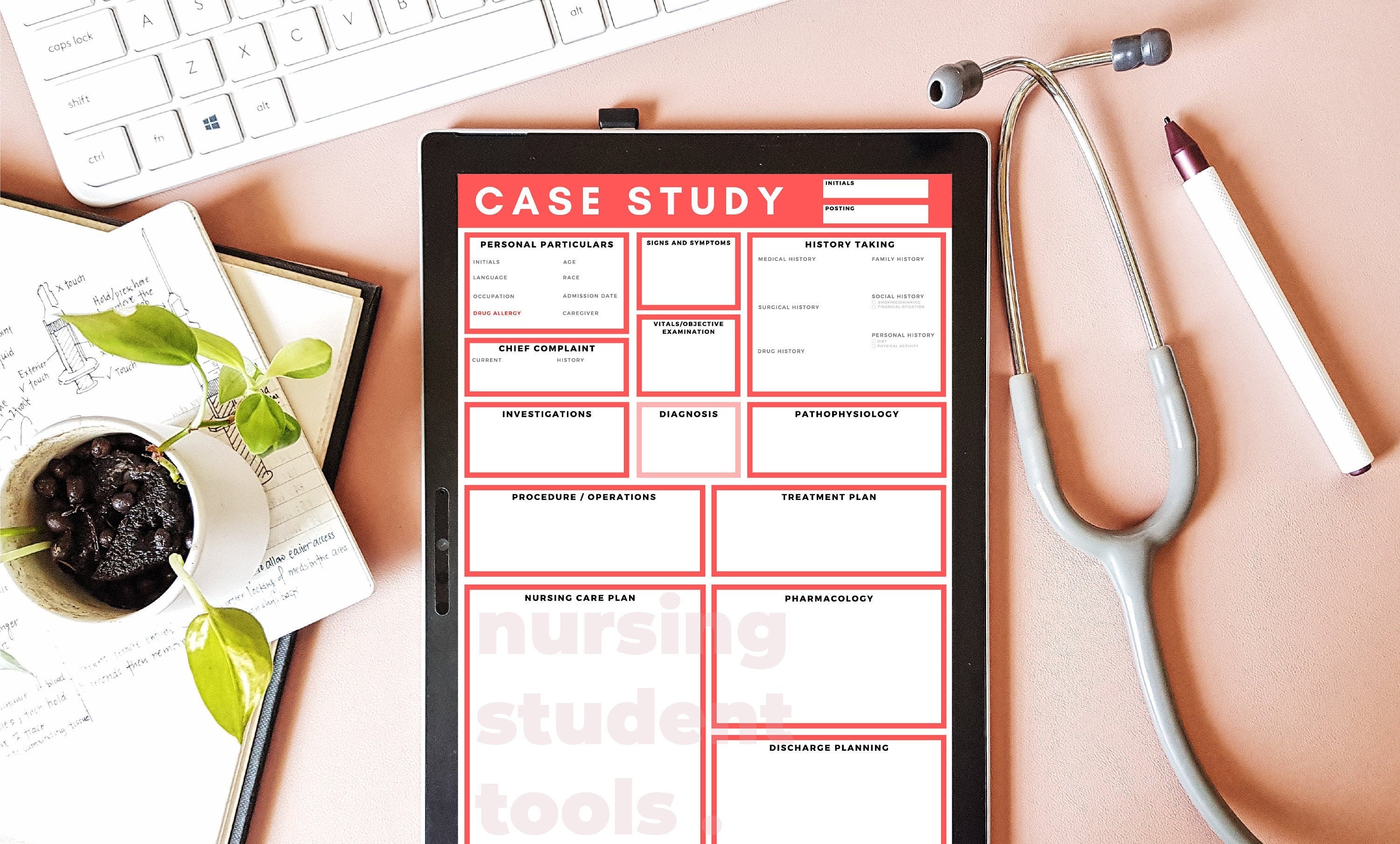 Nursing Case Study Template RED | A4 | One-paged | Digital | Printable ...
