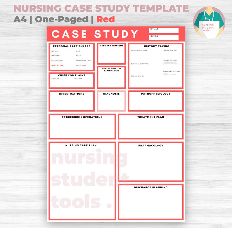 Nursing Case Study Template RED | A4 | One-paged | Digital | Printable ...