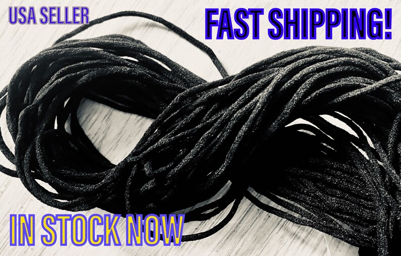 1/8” 3mm Black Round Elastic Earloop Cord | Soft Round Elastic for Face ...