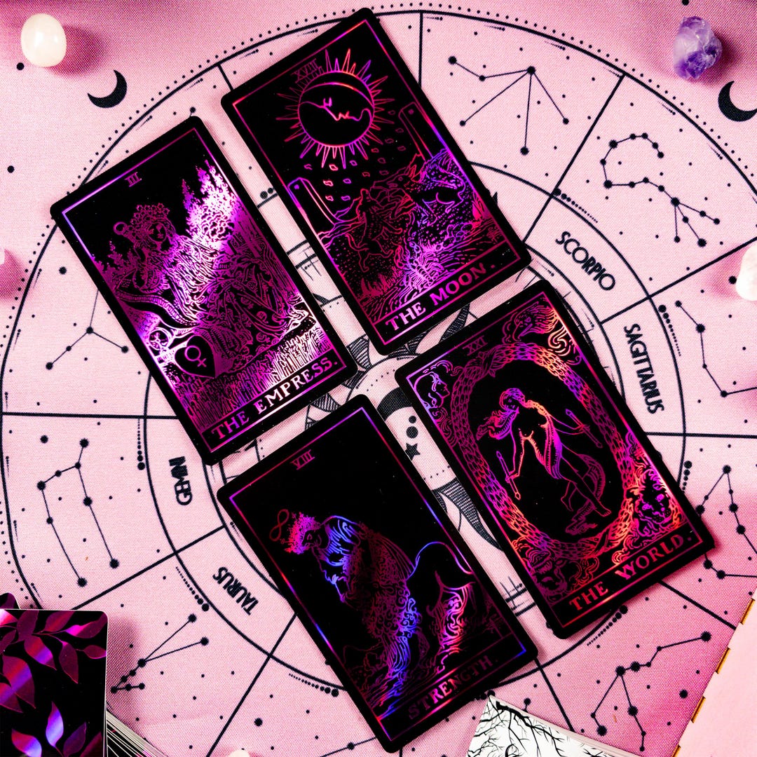 Neon Foil Tarot Deck: Pink Purple Cards With Guidebook - Etsy