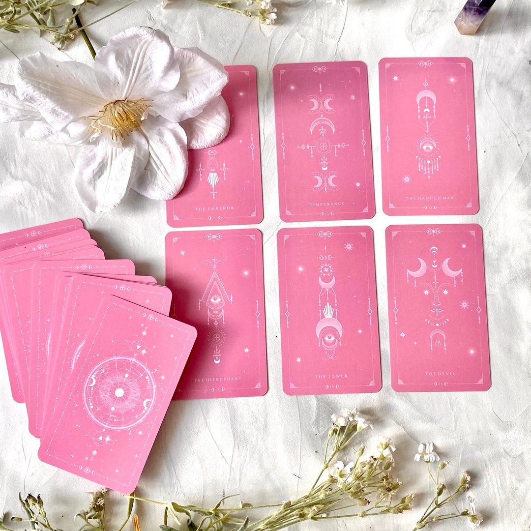 Tarot Deck Minimalistic Pink White,plastic Tarot Cards 78 Gift Set With ...