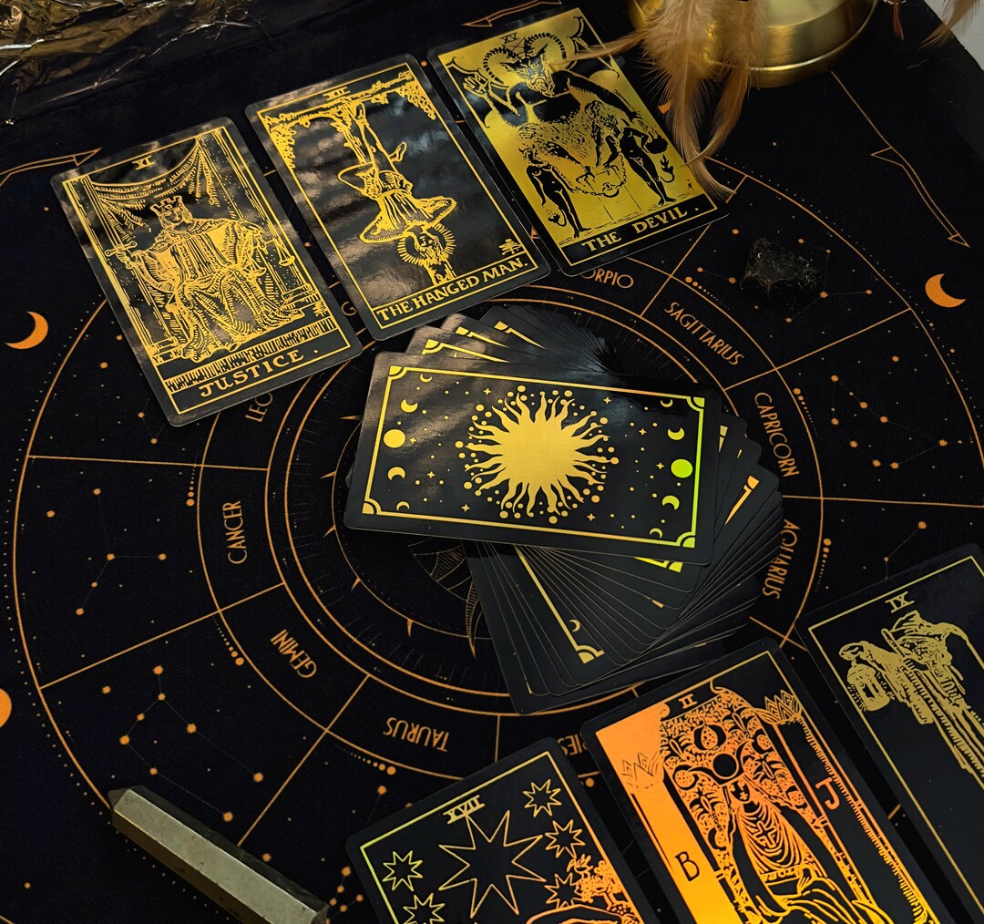 Rainbow Gold Foil Tarot Deck Cards With Guidebook, Set 78 Cards Anti ...