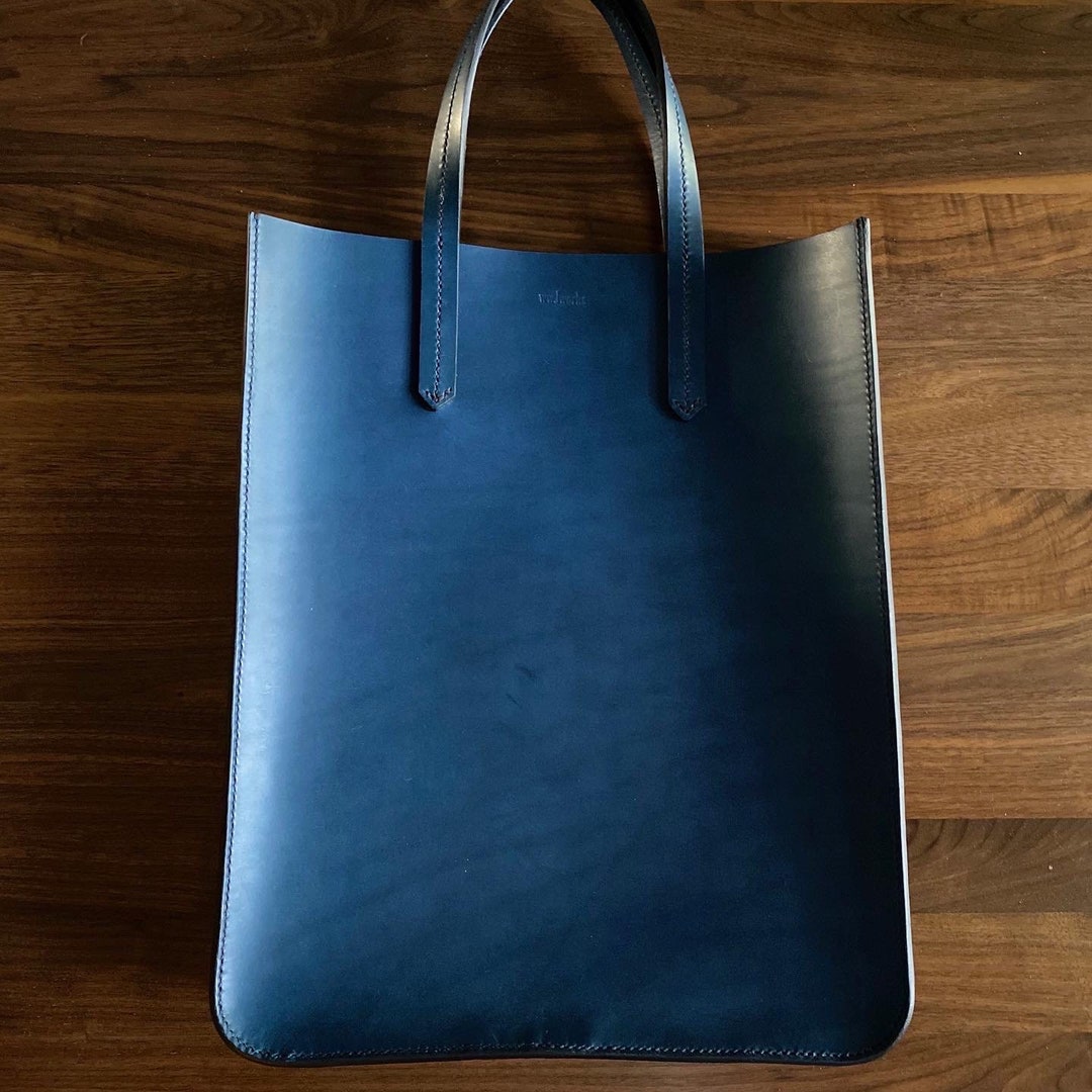 Leather Tote Bag, Midnight Blue - Etsy