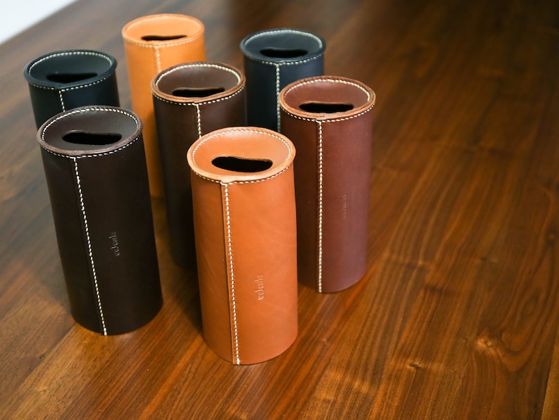 Leather Tissue Canister Cover : Tan / Cognac / Peacon / Mocha ...