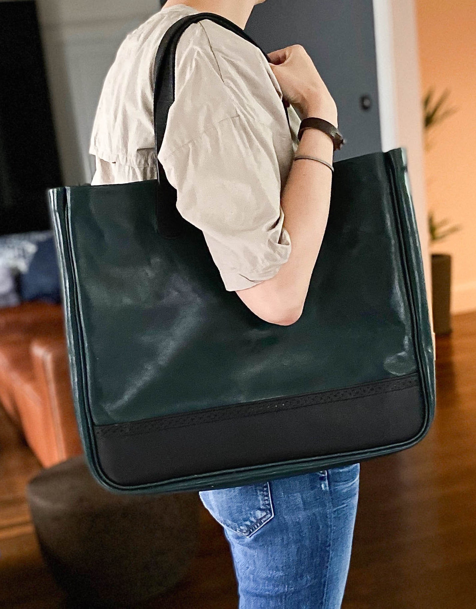 Leather Tote Bag, Forest Green - Etsy