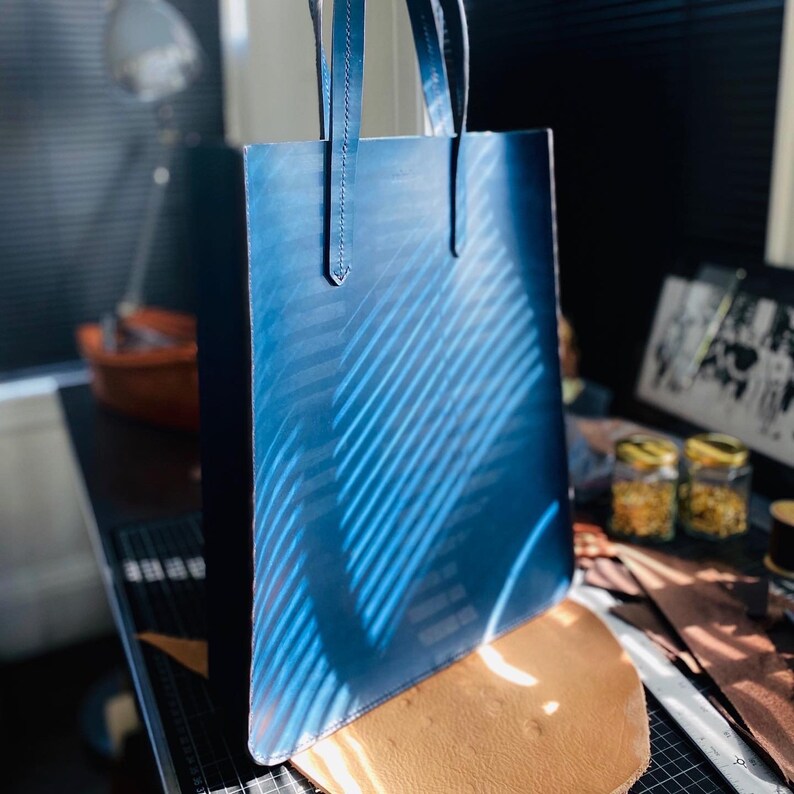 Leather Tote Bag, Midnight Blue - Etsy