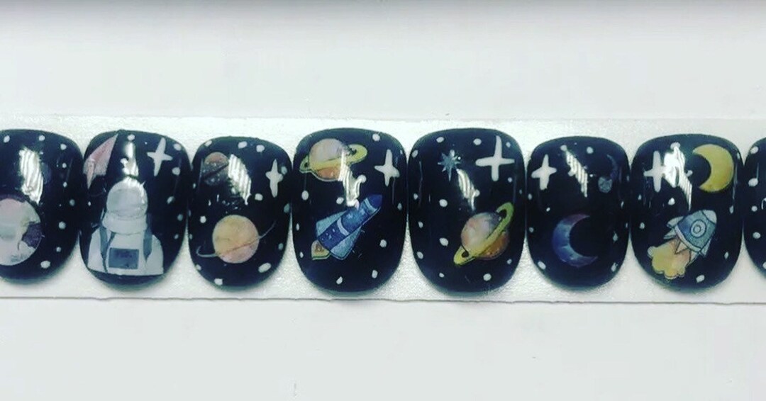 Black Outer Space Press on Nails. - Etsy