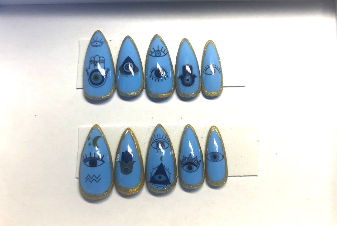 Third Eye Blue With Gold Outline Press on Nails - Etsy