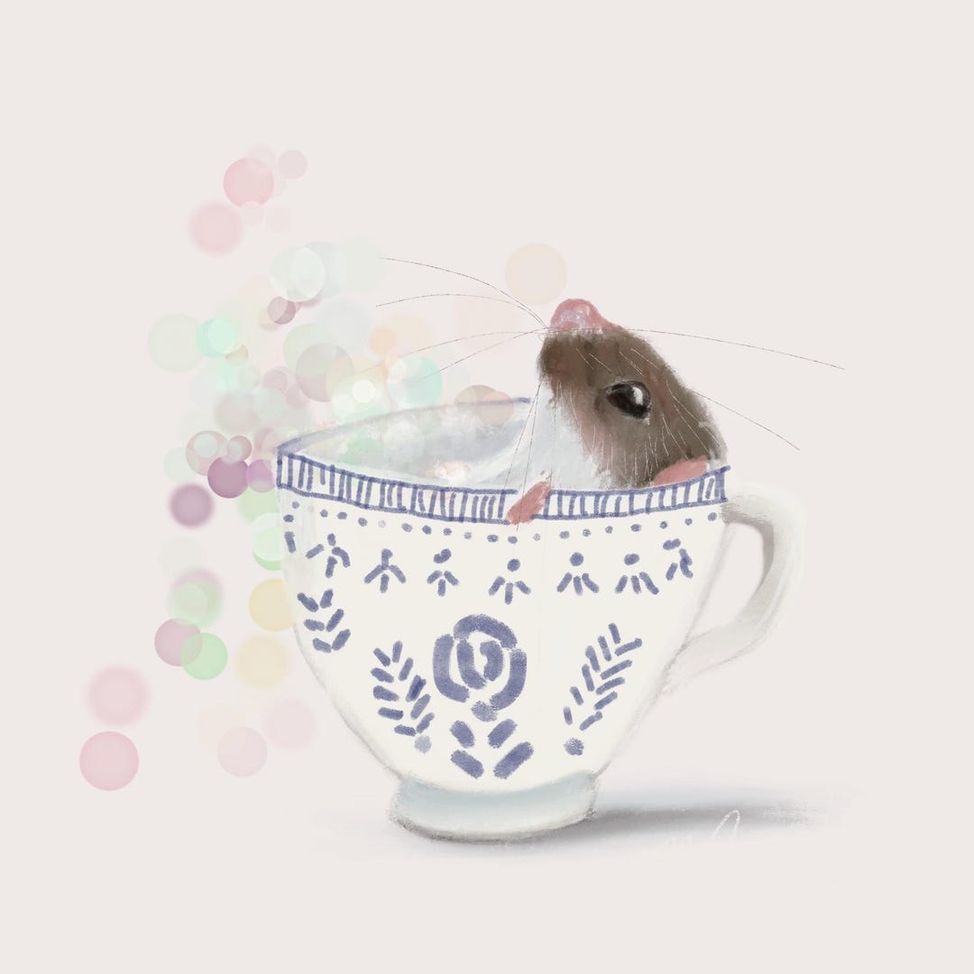 Vintage Mouse in Teacup DIGITAL DOWNLOAD, MOUSE Art white - Etsy