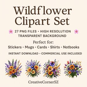 Wildflower Clipart Bundle: 27 High-res PNG Illustrations for Crafting ...