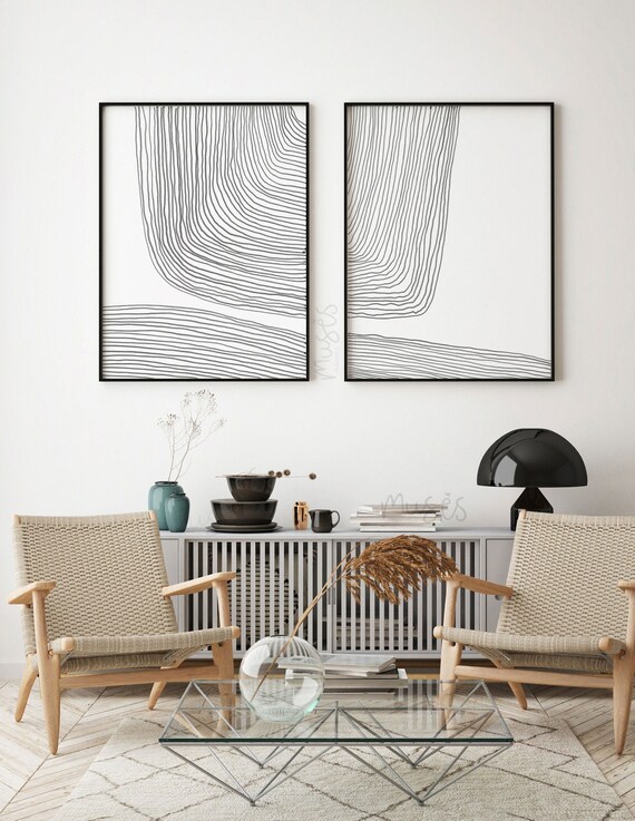 Set of 2 Printable Abstract Posters Gray Lines Cozy Rent Home | Etsy