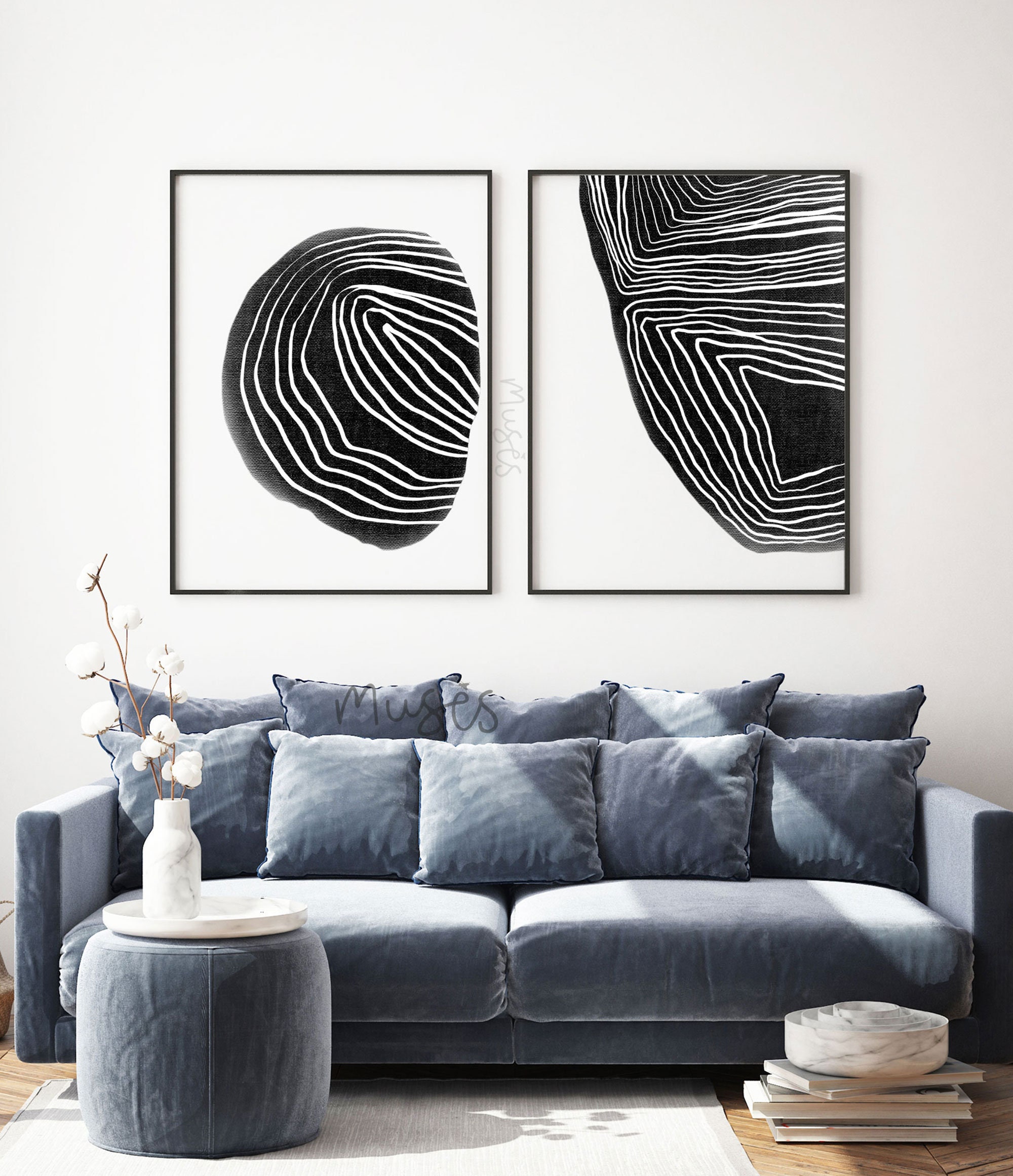 Set of 2 Printable Monochromatic Prints High Resolution | Etsy