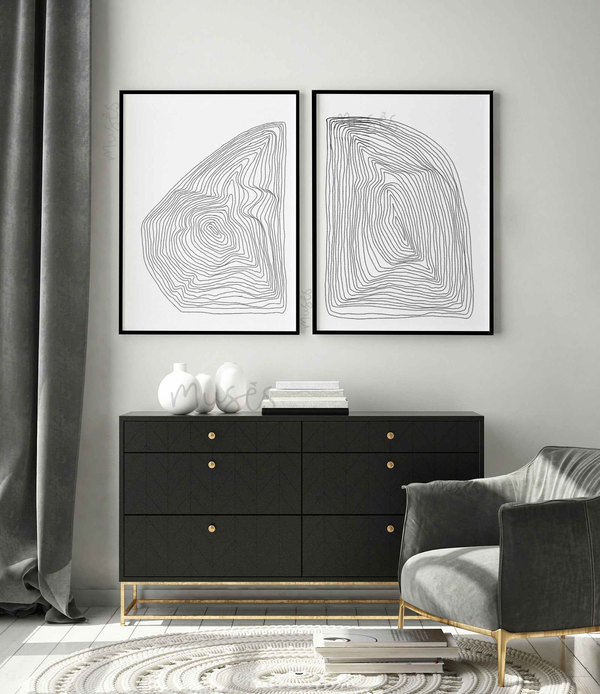 Printable Set of 2 Hand Drawn Line Artwork Minimalist Gallery - Etsy