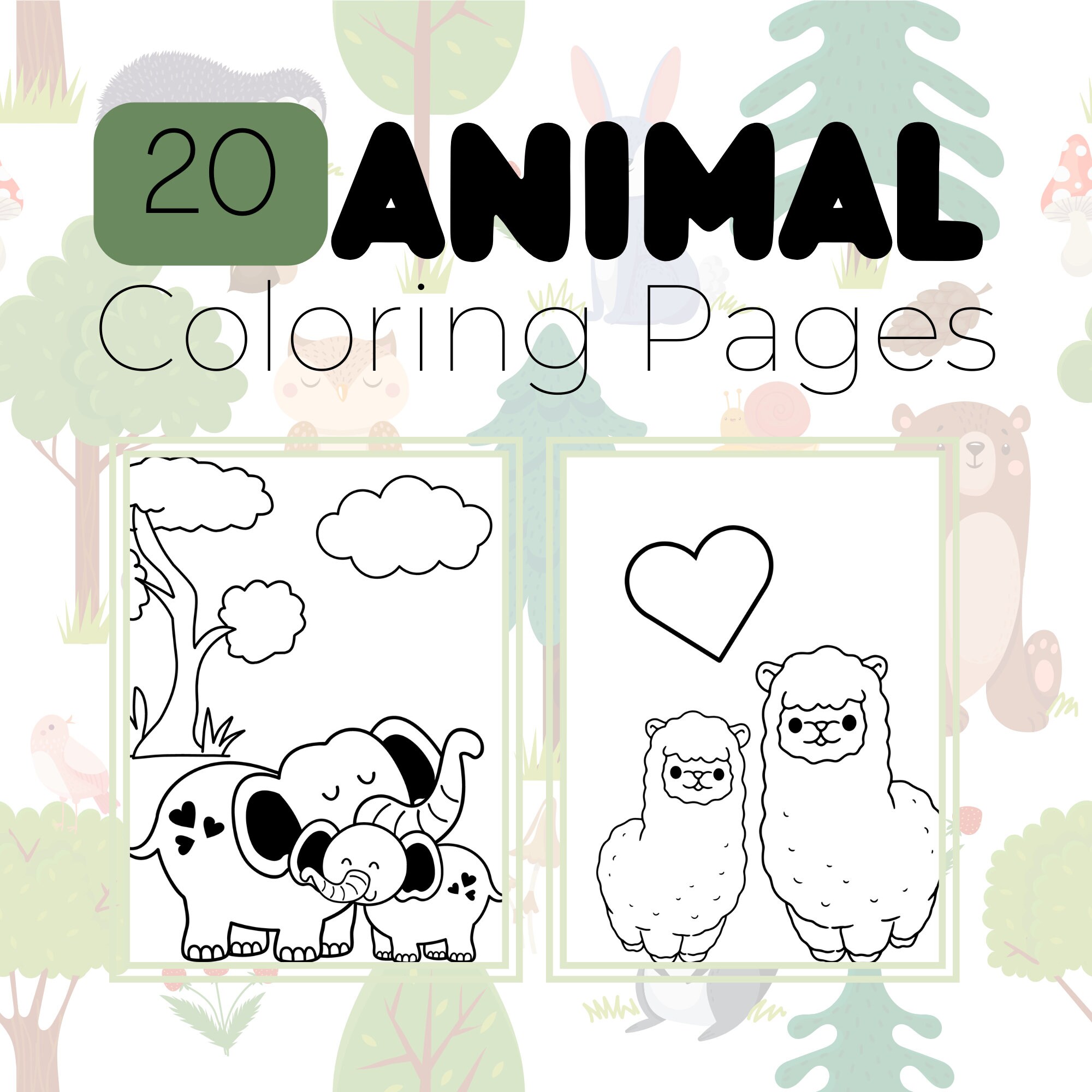 Printable Animal Coloring Pages, 20 Cute Animal Coloring Pages, Simple ...