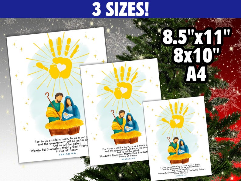 Nativity Handprint Art, Isaiah 9 Bible Verse, Christmas Craft (PDF ...