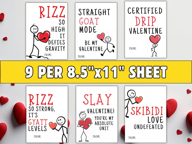 Slang Kids Valentine's Day Cards, Skibi Sigma Rizz, Funny Printable, No ...