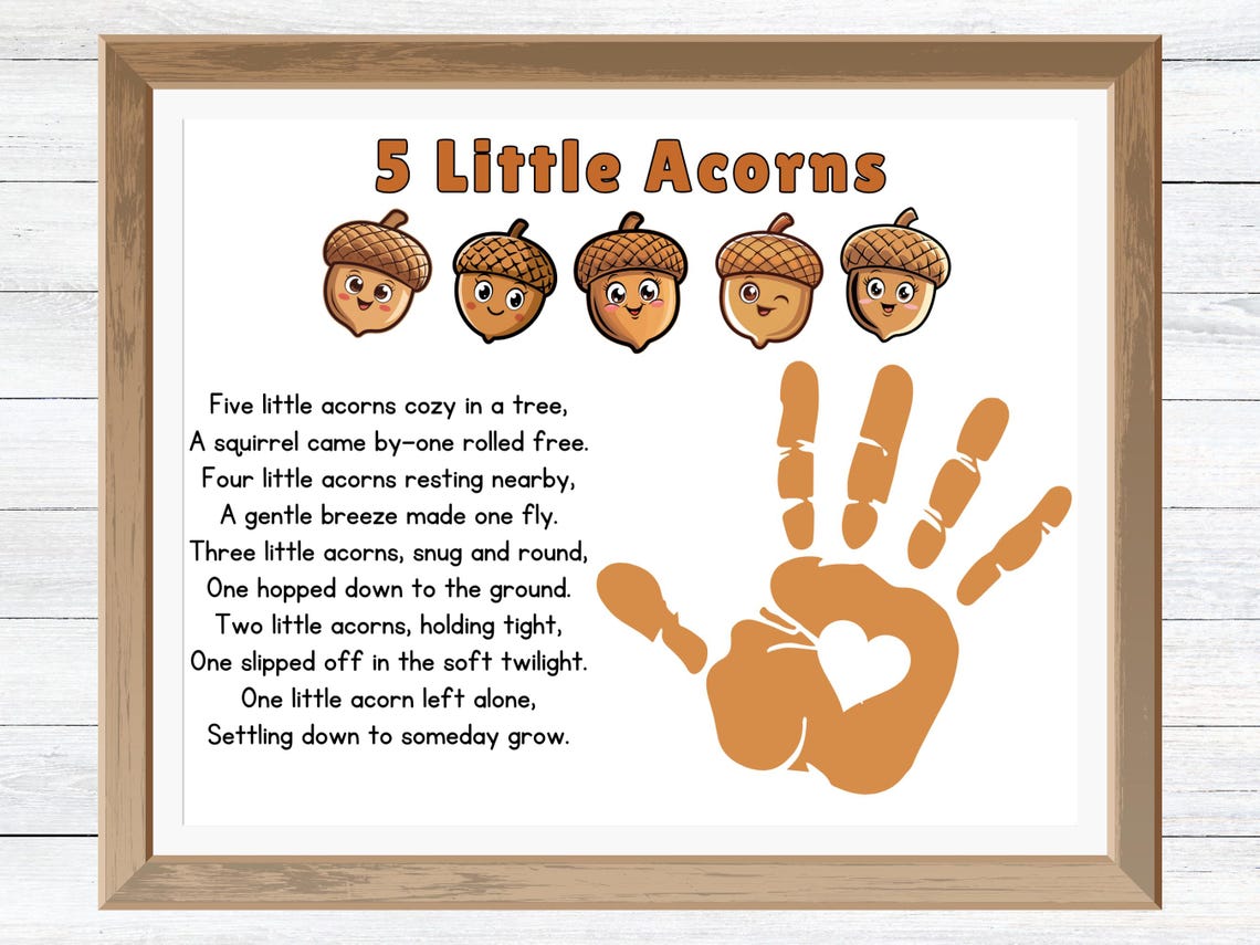 Five Little Acorns Handprint Art, Fall Keepsake (printable) | DIY ...