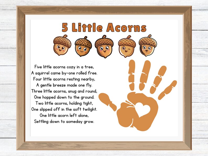 Five Little Acorns Fall Handprint Art Template, DIY Hand Print Craft ...
