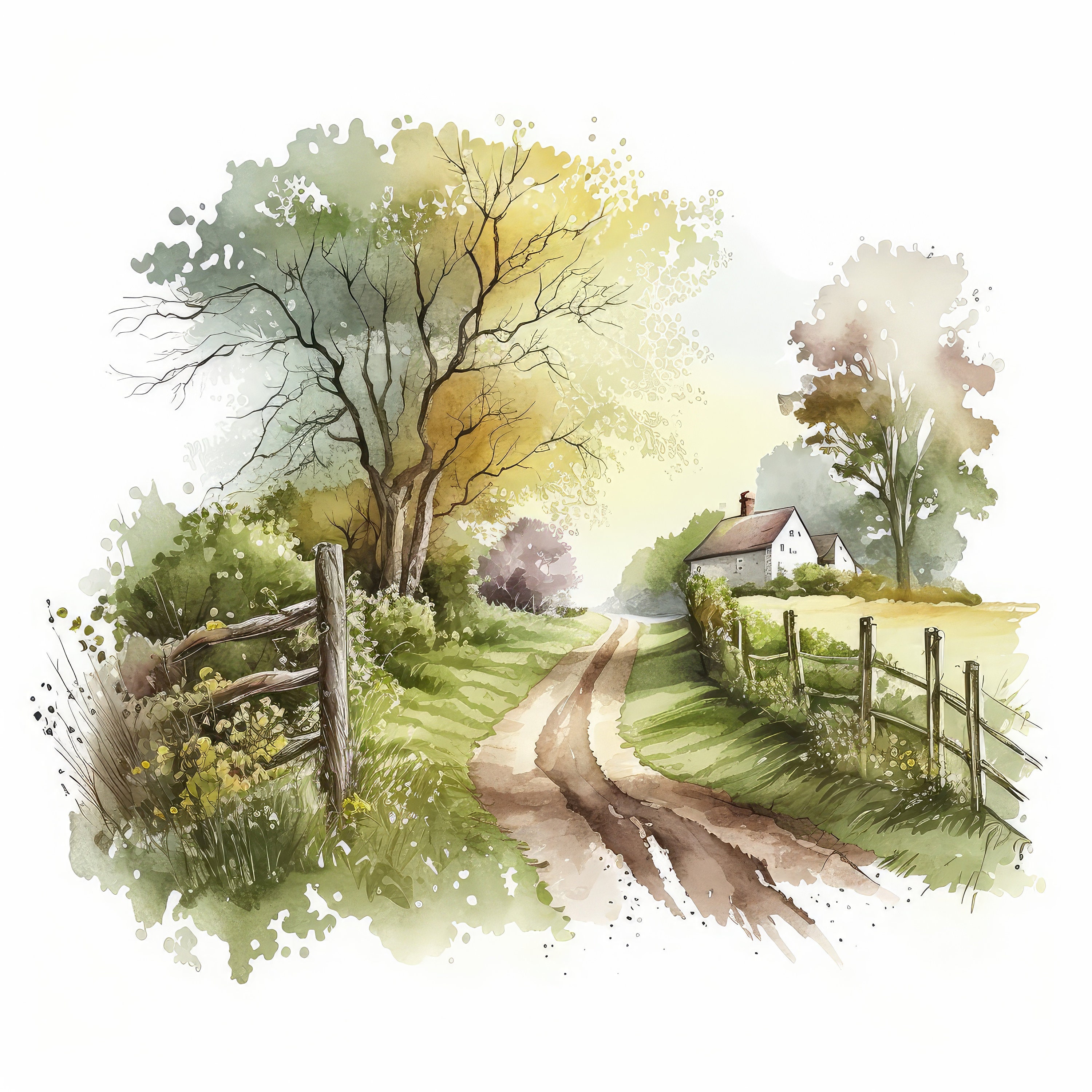 Countryside Country Lane Clipart Bundle Watercolor JPG - Etsy
