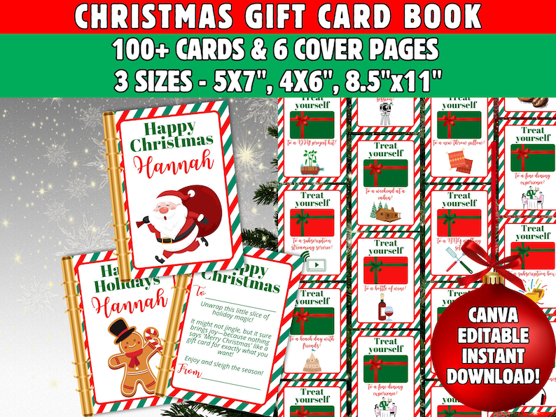 Editable Christmas Gift Card Book Holder, Printable Open When Gift ...