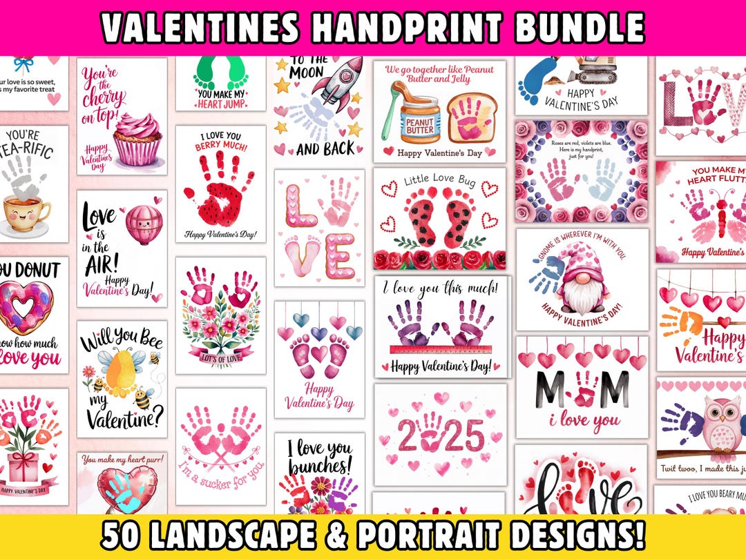 Valentines Day Handprint Art Template Bundle | DIY Kids Love Activity ...